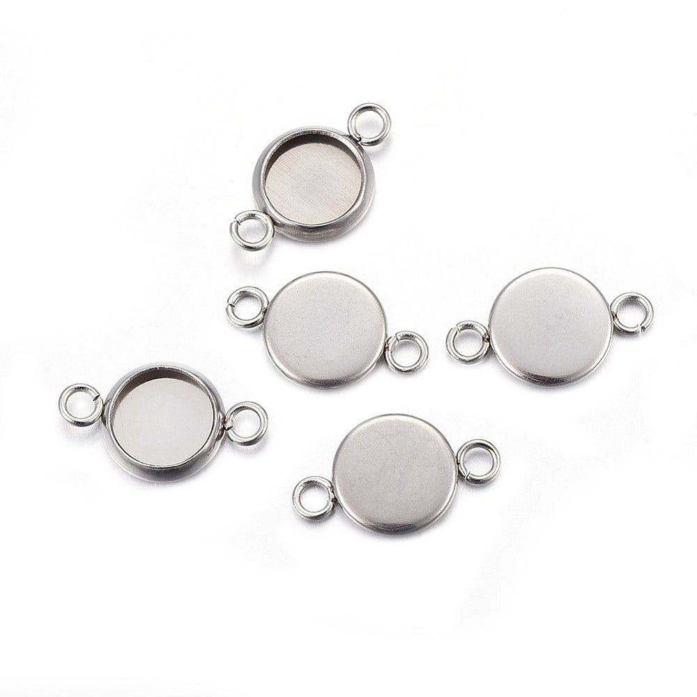 304 Stainless Steel Cabochon Connector Settings Plain Edge Bezel Cups ...