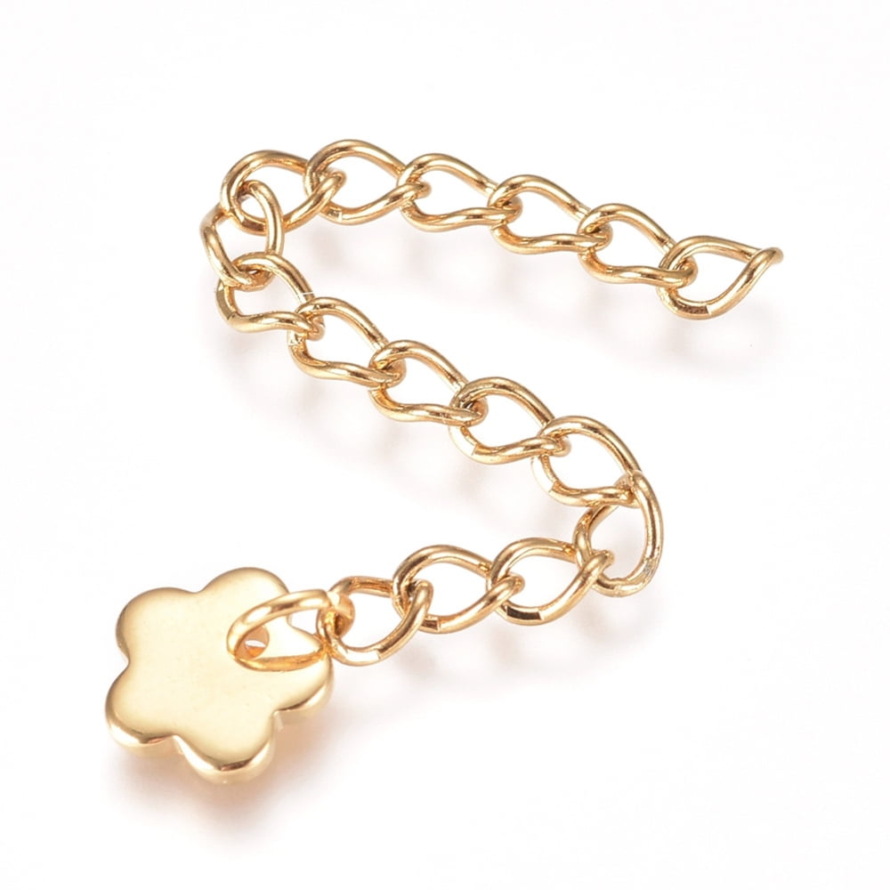 304 Stainless Steel Chain Extender Curb Chain with Charms Flower Golden ...