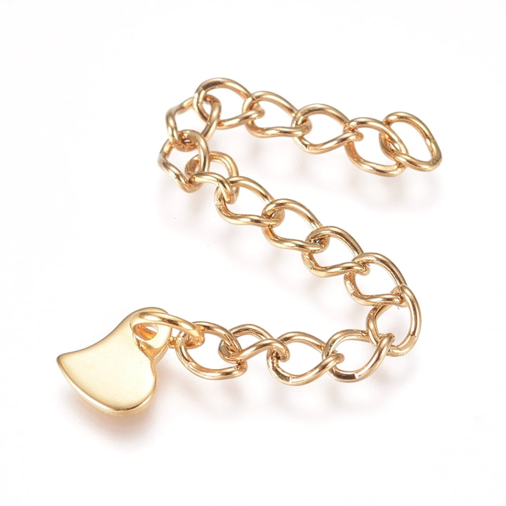 304 Stainless Steel Chain Extender Curb Chain with Charms Heart Golden ...