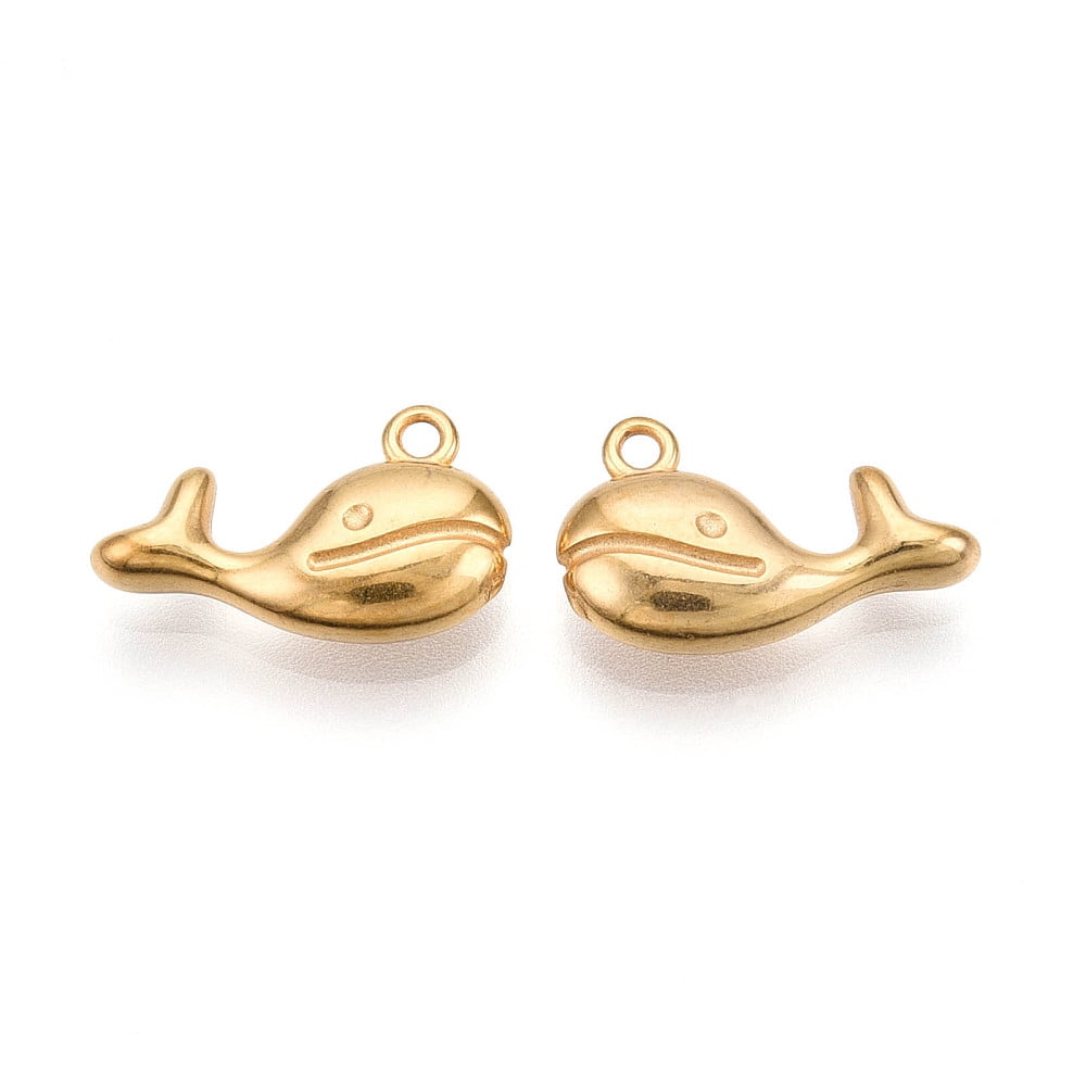 304 Stainless Steel Charms Ion Plating(IP) Dolphin Charm Real 18K Gold ...
