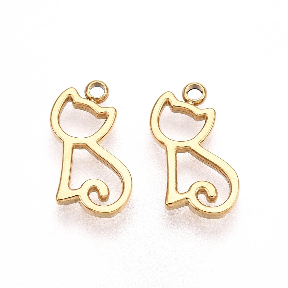 304 Stainless Steel Charms Laser Cut Cat Charm Real 14K golden Plated ...