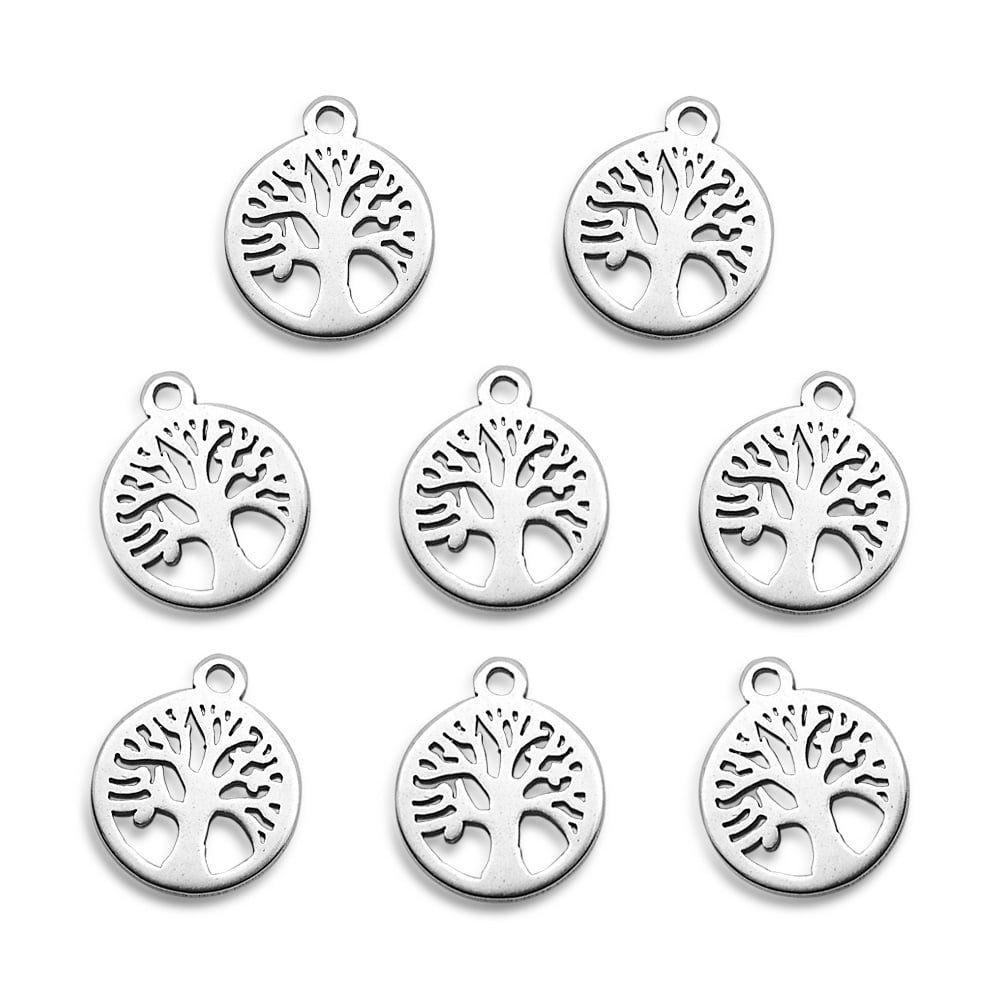 304 Stainless Steel Charms Laser Cut Flat Round with Tree Stainless ...