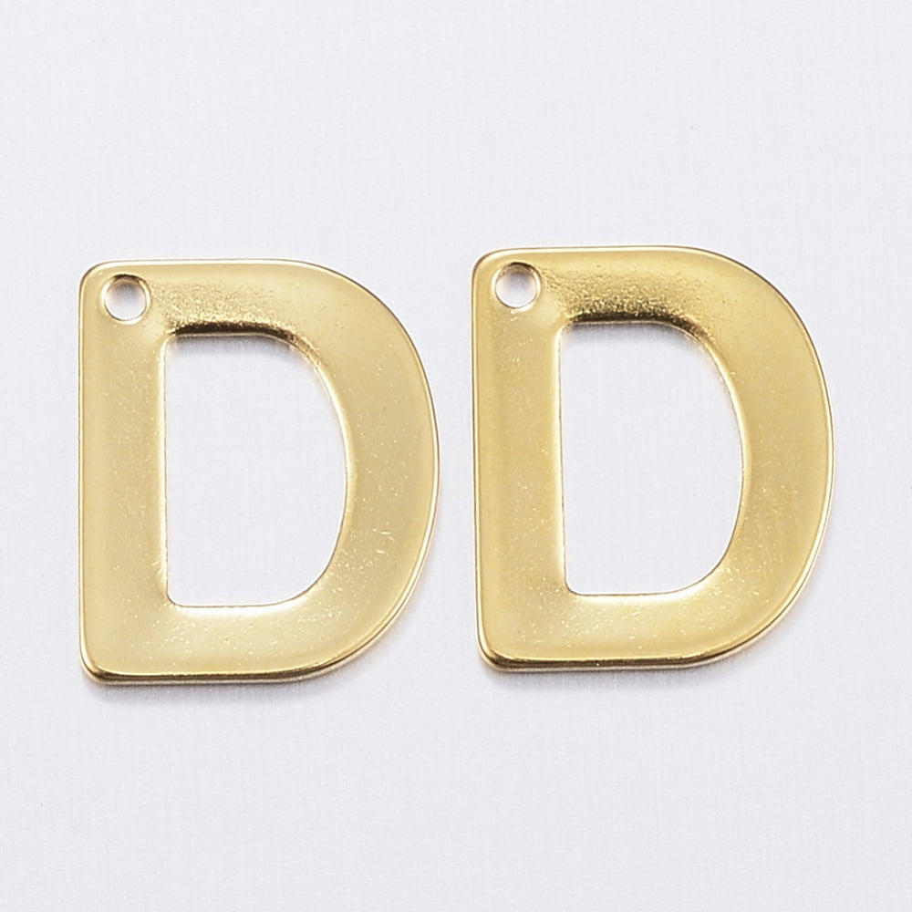 304 Stainless Steel Charms Letter.D Real 18K Gold Plated 11x9x0.8mm ...