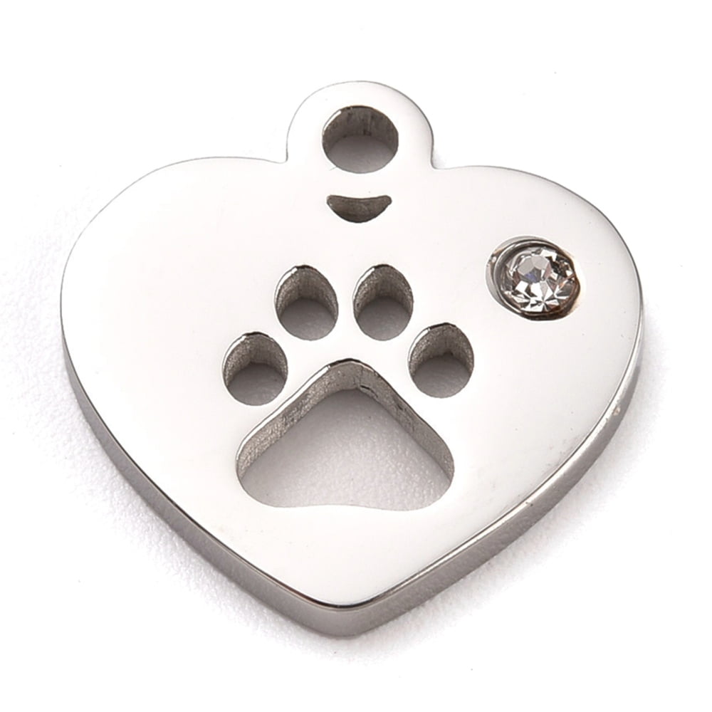 304 Stainless Steel Charms Manual Polishing with Rhinestone Heart with ...