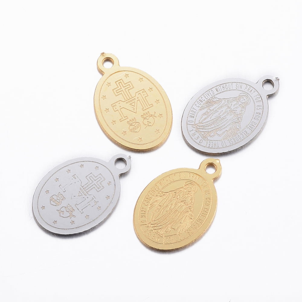 304 Stainless Steel Charms Oval with Mixed Color 14x9x0.8mm Hole: 1mm ...