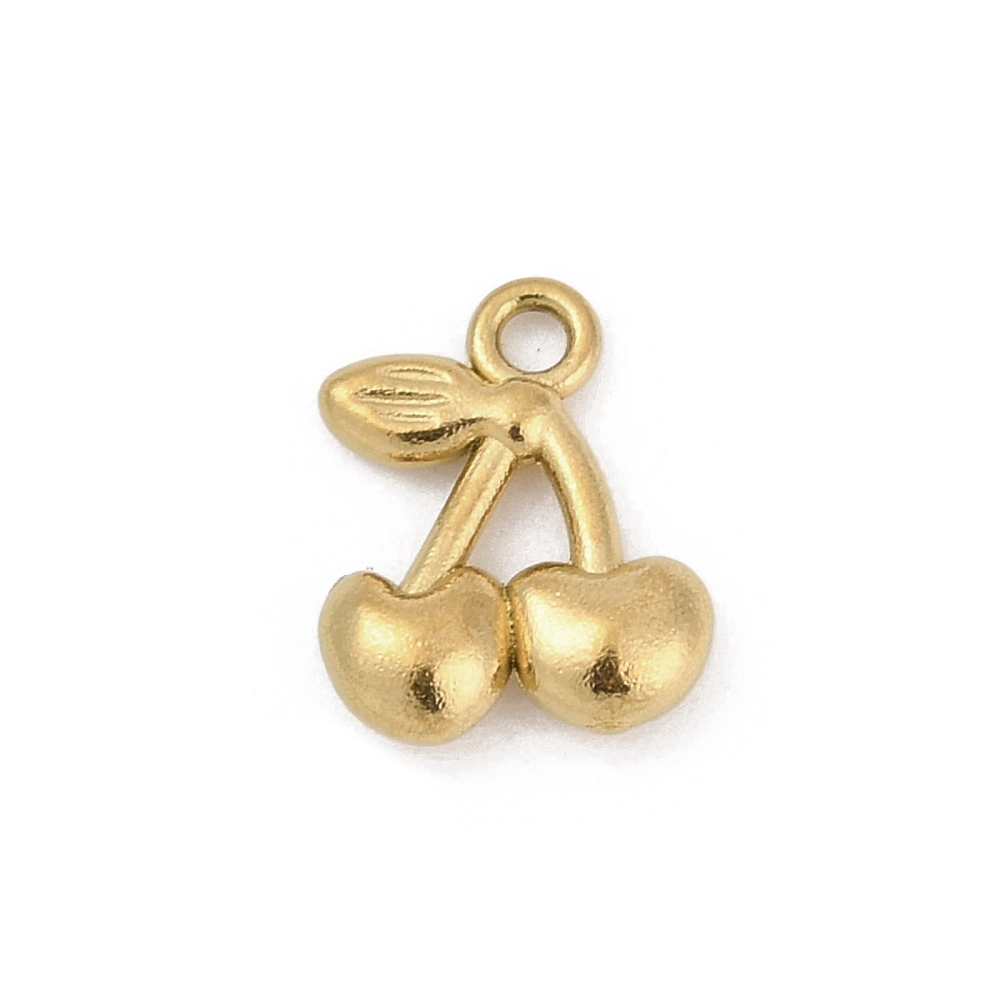 304 Stainless Steel Charms Real 18K golden Plated Cherry 9.5x7.5x2.5mm ...