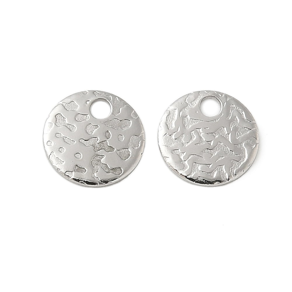 304 Stainless Steel Charms Textured Flat Round Charms Stainless Steel ...