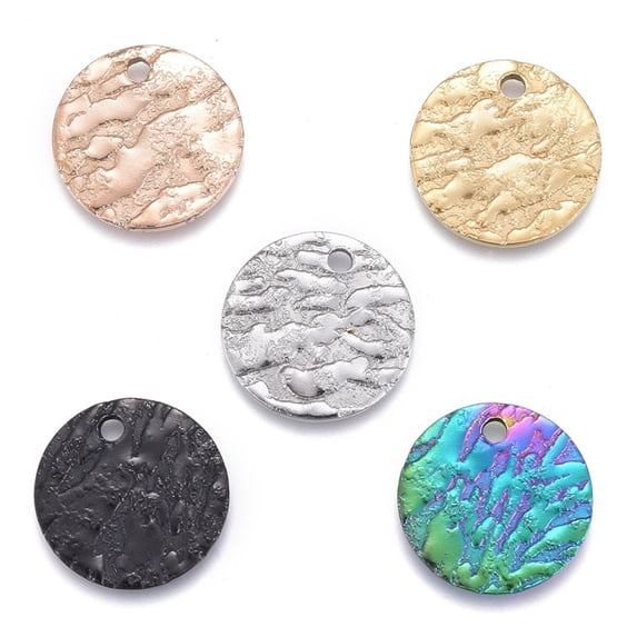 304 Stainless Steel Charms Textured Laser Cut Flat Round Ion Plating(IP ...