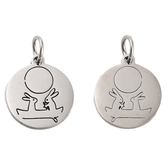304 Stainless Steel Charms with Jump Ring Flat Round Charm Laser Cut ...