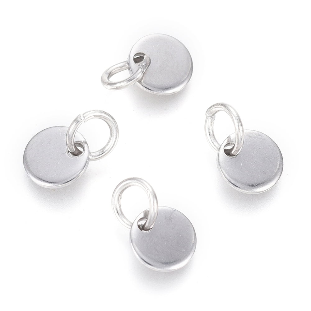 304 Stainless Steel Charms with Jump Rings Blank Stamping Tag Flat ...