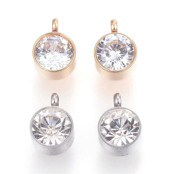 304 Stainless Steel Charms with Rhinestone Flat Round Mixed Color ...