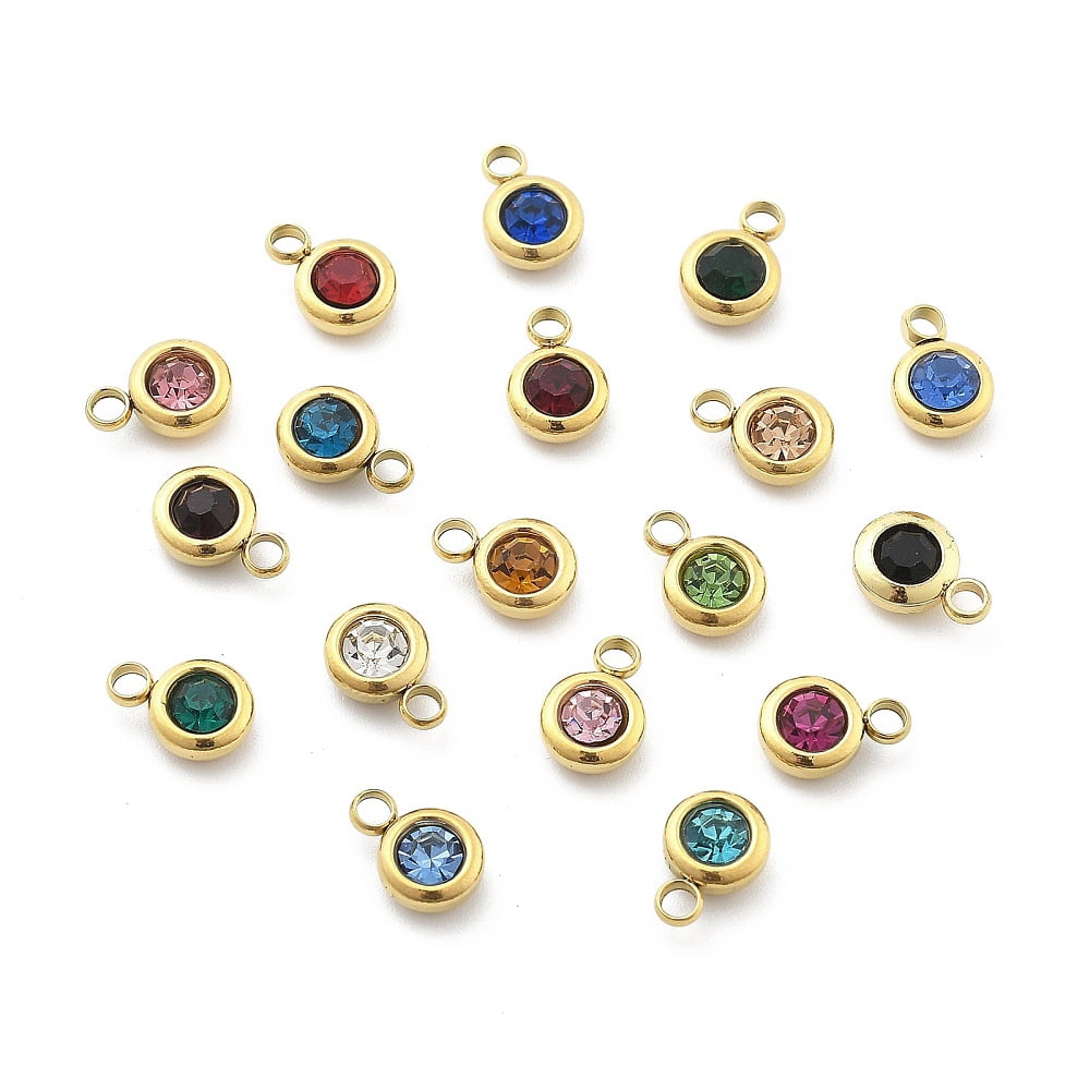 304 Stainless Steel Charms with Rhinestone Flat Round Polishing Real ...
