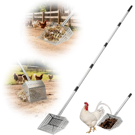 304 Stainless Steel Chicken Poop Scooper & Rake 2-in-1 with Spill-Proof ...