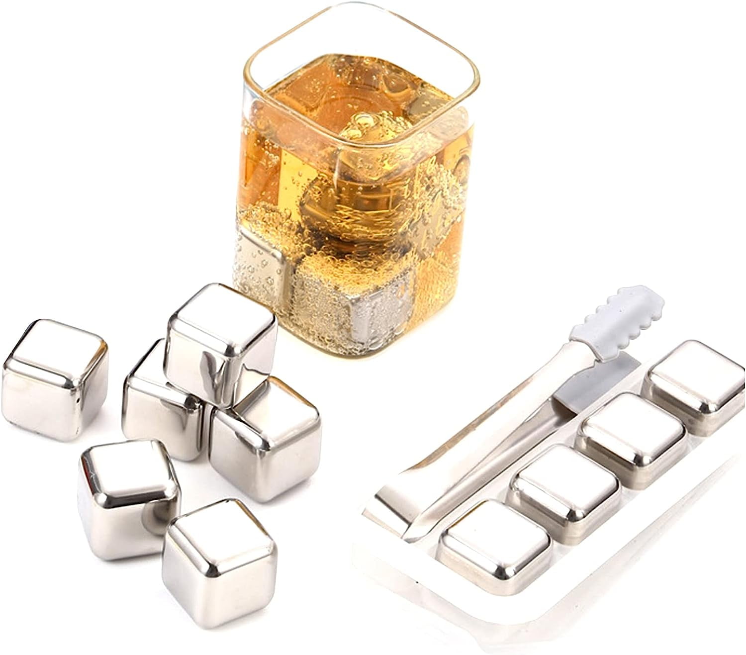 304 Stainless Steel Chilling Rocks, Reusable Metal Ice Cubes with Tong ...