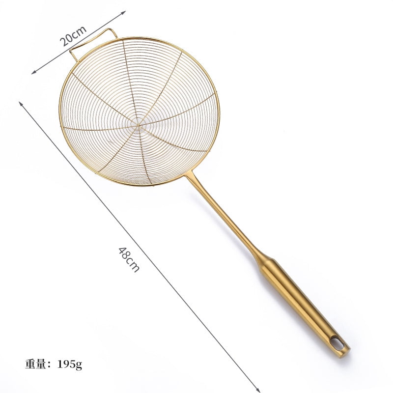304 Stainless Steel Colander Golden Strainer Long Handle Skimmer Oil ...