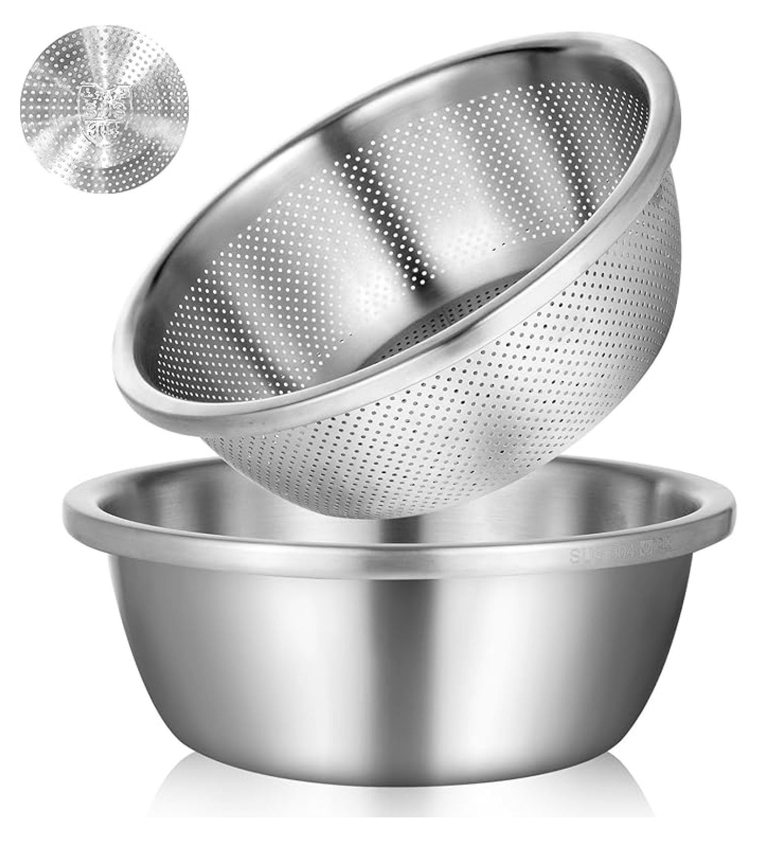 304 Stainless Steel Colander With Handle,4-Quart Micro-Perforated ...