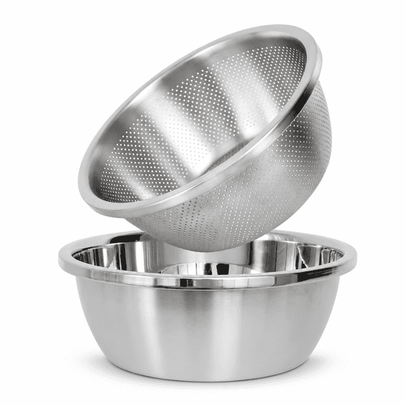 304 Stainless Steel Colander & Mixing Bowl Set, Metal Rice Strainer ...