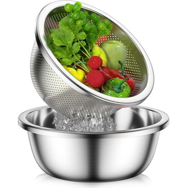 5.5QT Deep Metal Cooking Colander with Wooden Handle, Matte Black ...