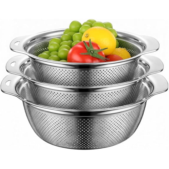 304 Stainless Steel Colander Set, 3 Pack Kitchen Strainer with Handles ...