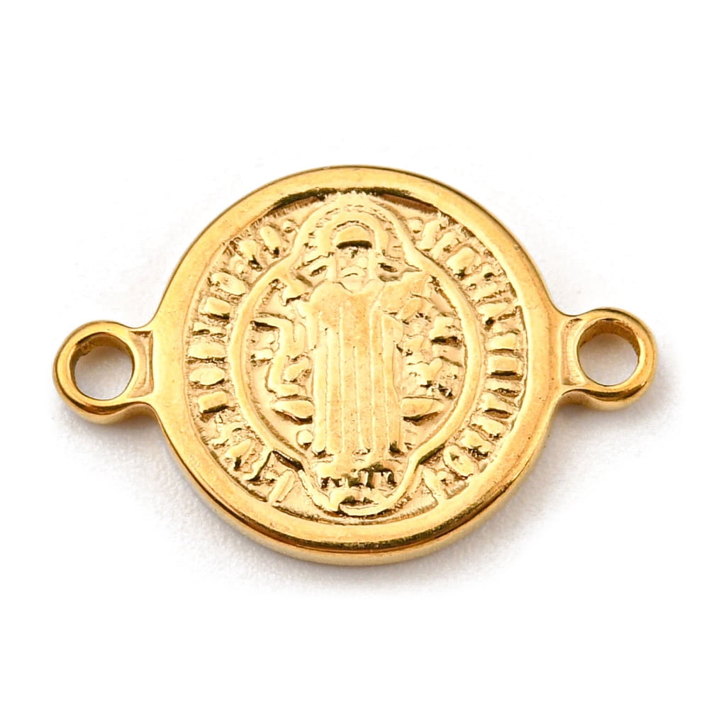 304 Stainless Steel Connector Charms Flat Round with God & Holy Writ ...