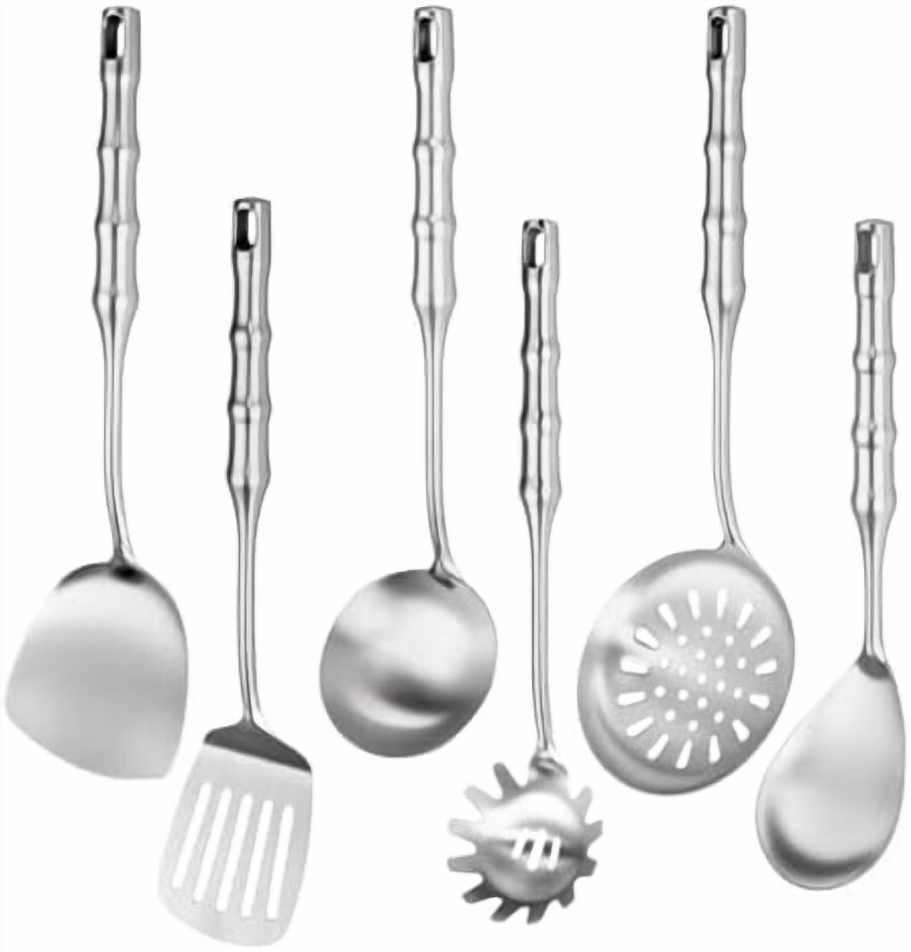 304 Stainless Steel Cooking Utensils,6 Pcs Metal Cooking Utensils Set ...
