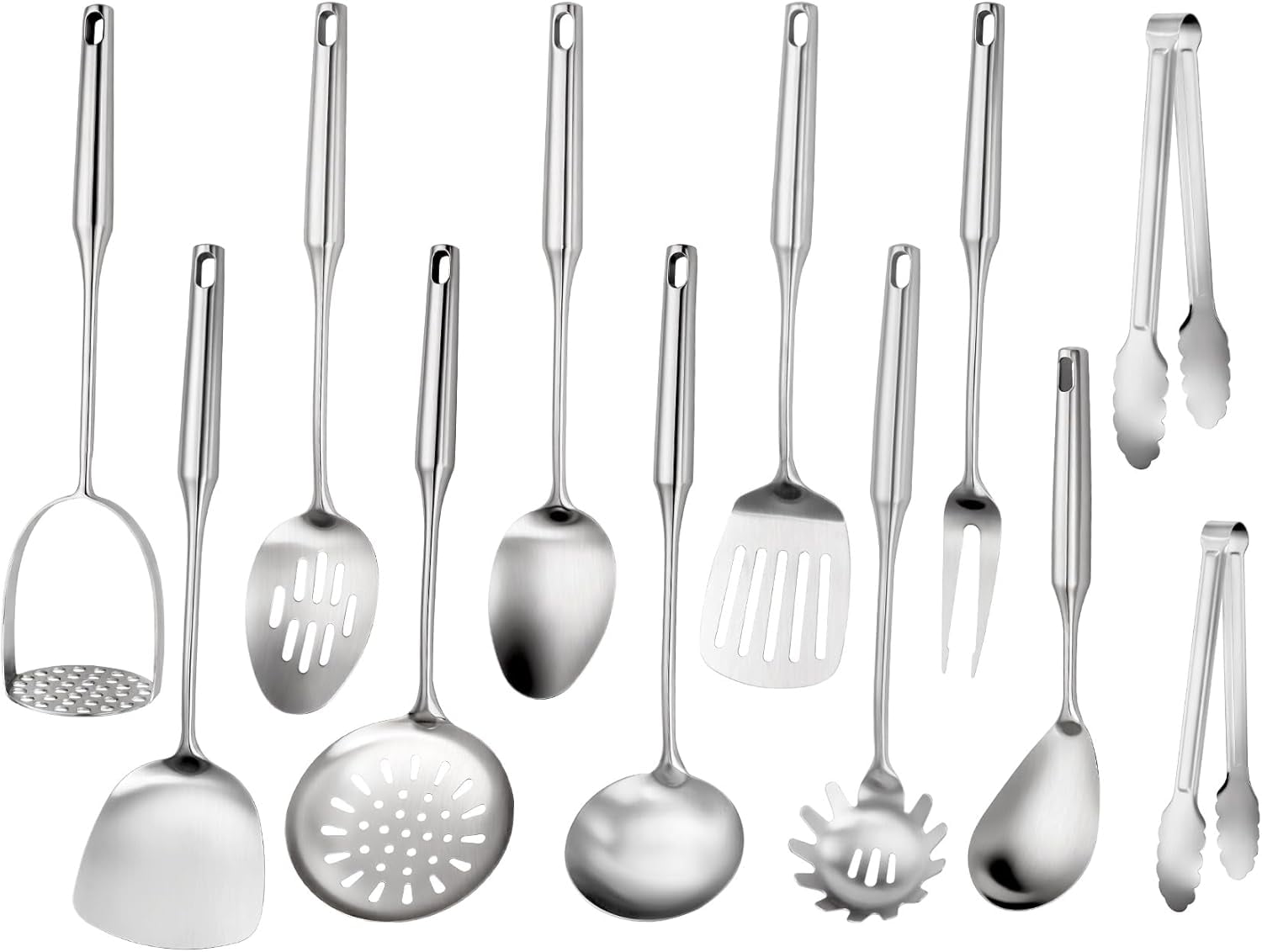 304 Stainless Steel Cooking Utensils Set, 12 Pcs Long Stainless Steel ...