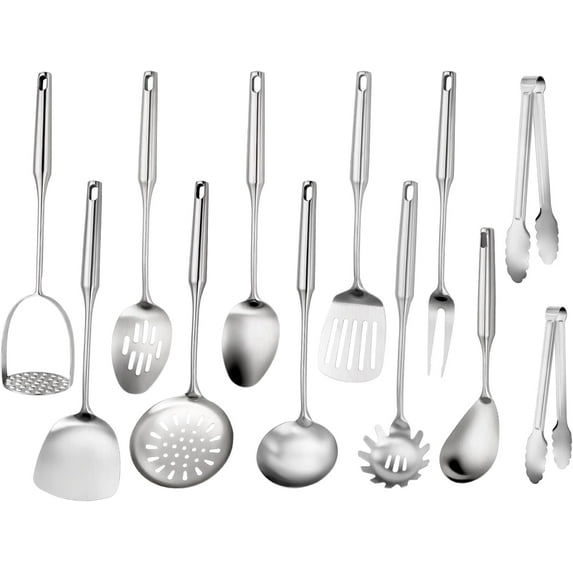 304 Stainless Steel Cooking Utensils Set 12 Pcs Long Stainless Steel ...