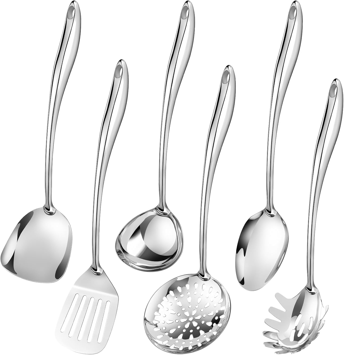 304 Stainless Steel Cooking Utensils Set,6 Pcs Long Metal Kitchen ...