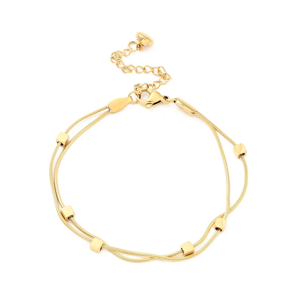 304 Stainless Steel Cube Beaded Multi-strand Bracelet Double Layer ...