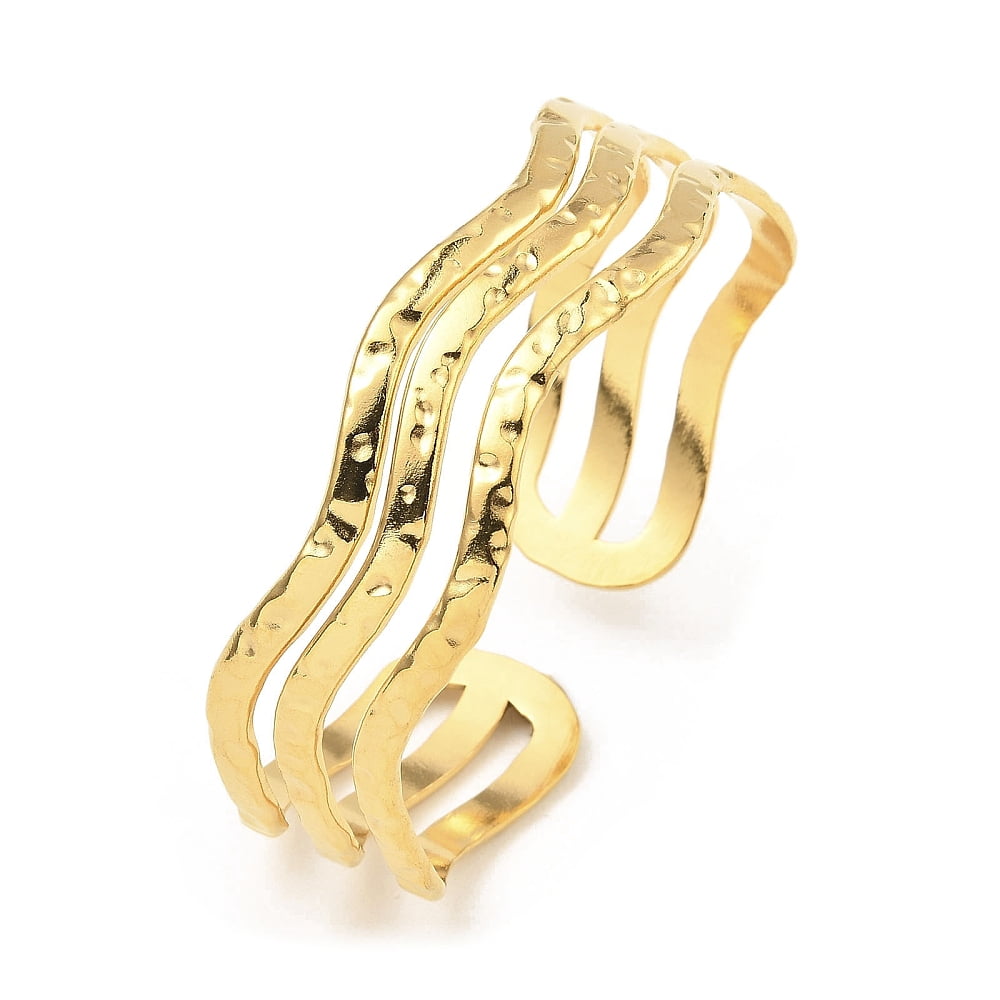 304 Stainless Steel Cuff Bangles Triple Line Wave Golden Inner Diameter: 2-1/8 inch(5.3cm ...