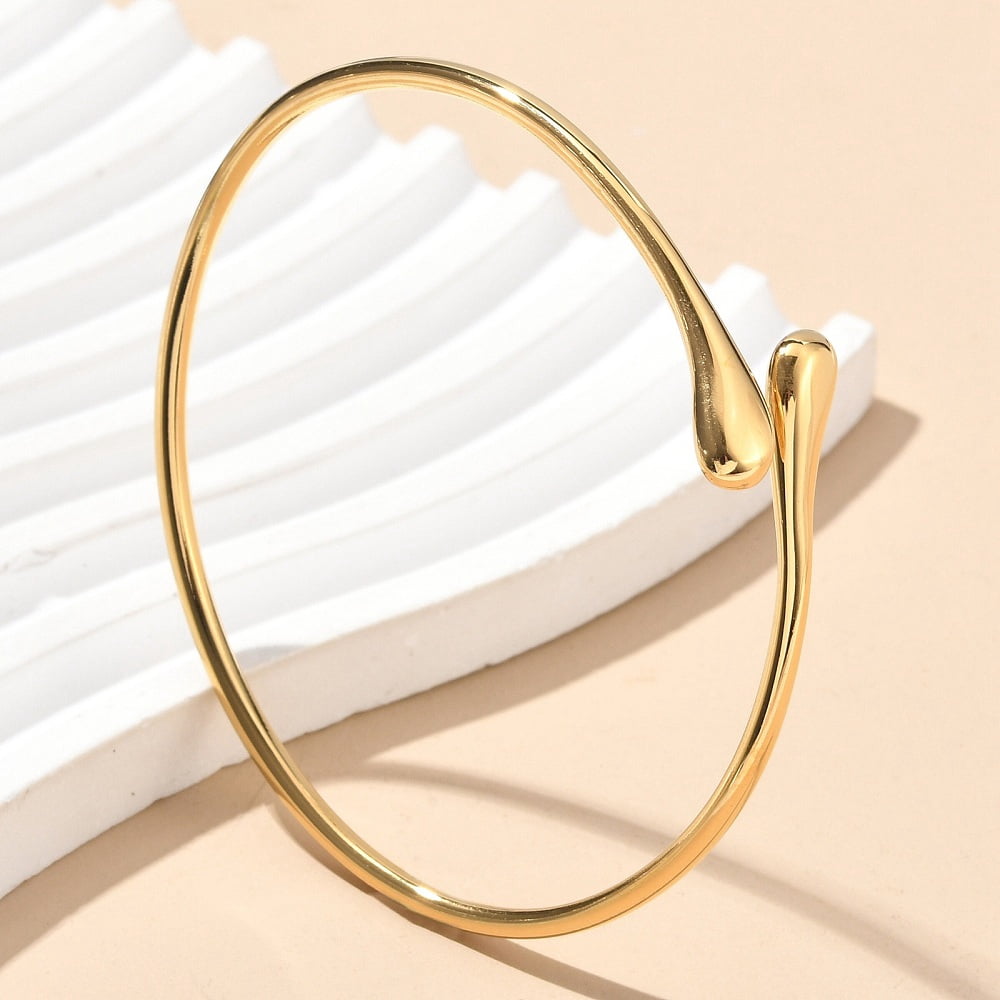304 Stainless Steel Cuff Bangles for Women Teardrop Real 14K golden ...