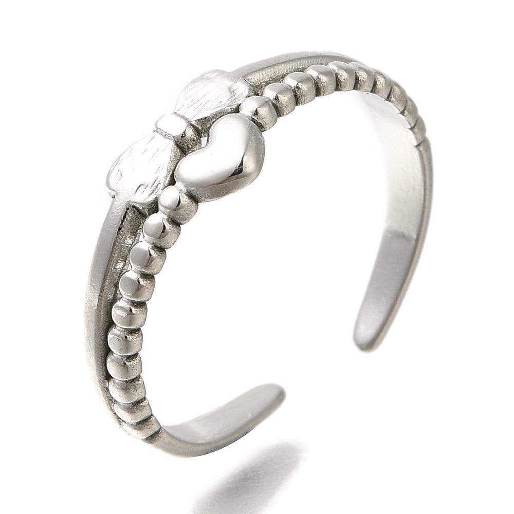 304 Stainless Steel Cuff Rings Bowknot Heart Stainless Steel Color ...