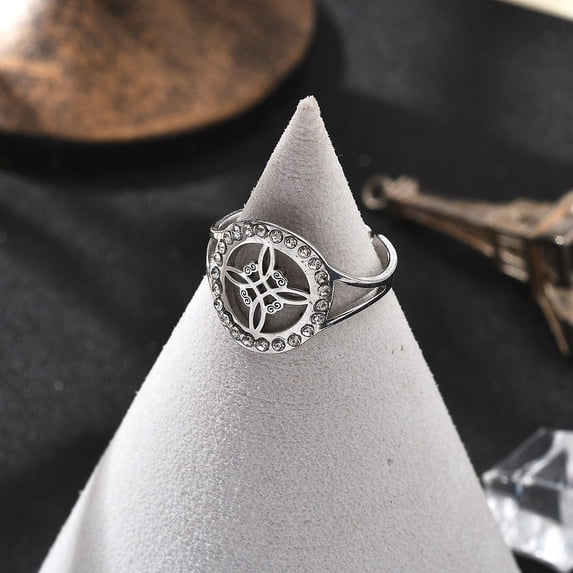 304 Stainless Steel Cuff Rings for Women with Clear Cubic Zirconia Knot ...