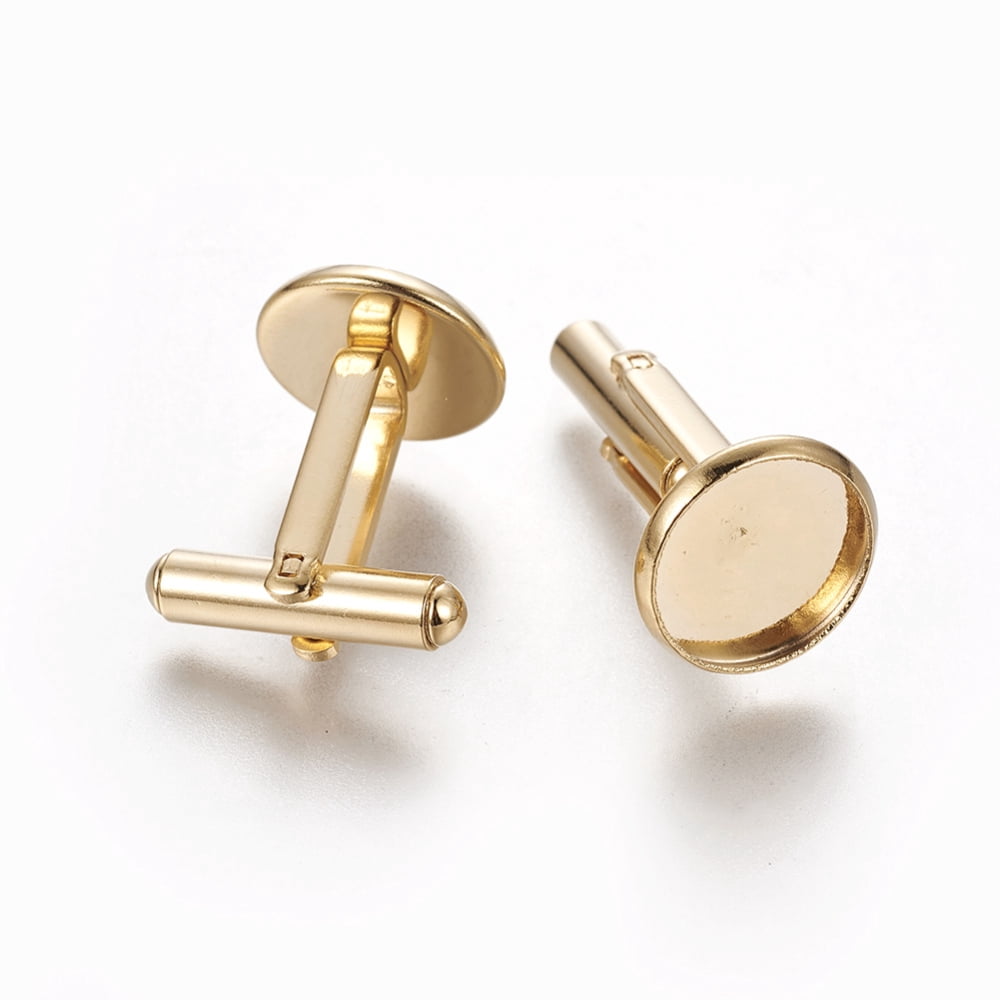 304 Stainless Steel Cufflinks Settings Flat Round Golden Tray: 12mm 26 ...