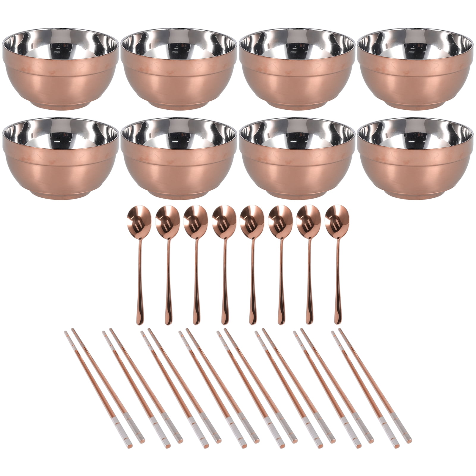 304 Stainless Steel Cutlery Set, 24pc Bowls, Spoons Chopsticks For Home ...