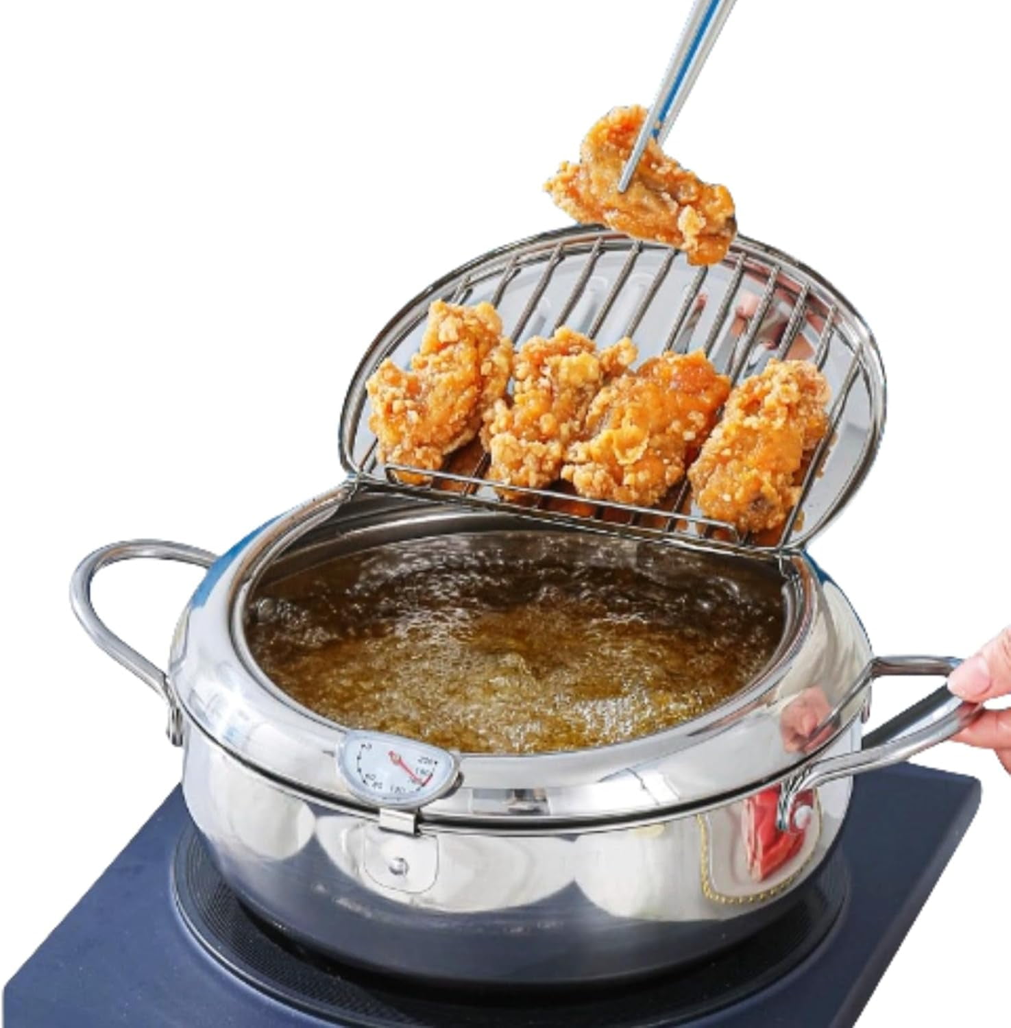 304 Stainless Steel Deep Fryer Pot, Japanese Style Tempura Frying Pot with Lid, Deep Frying Pan ...