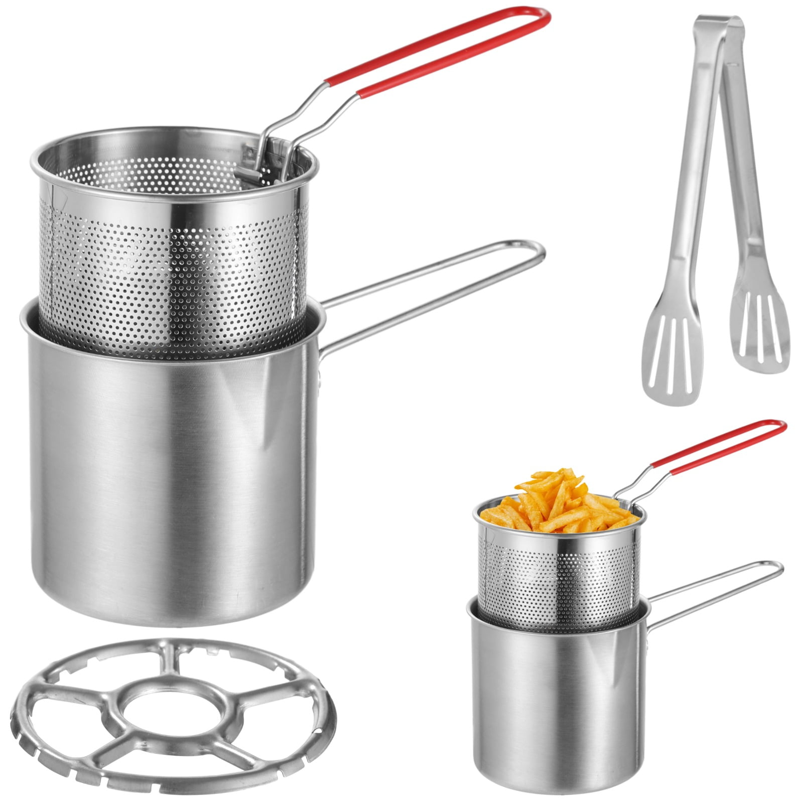 304 Stainless Steel Deep Fryer Pot with Strainer Basket, Rack and Food ...