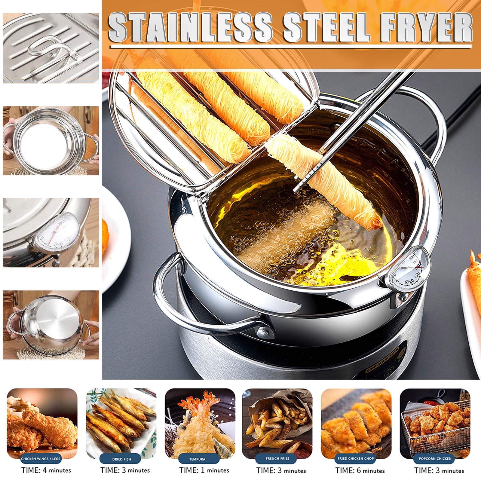 304 Stainless Steel Deep Fryer, Temperature Control Fryer with Basket ...