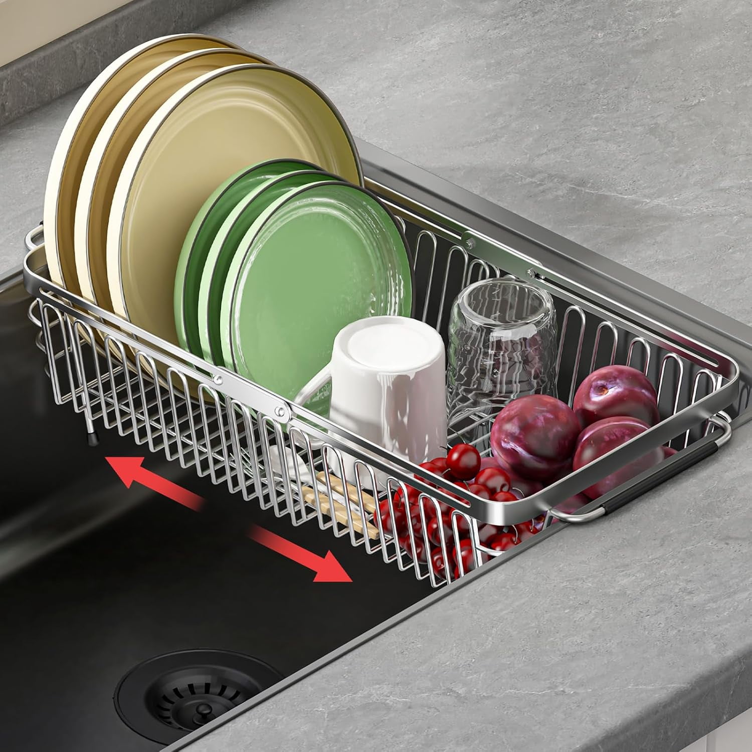 304 Stainless Steel Dish Drying Rack in Sink, Expandable Dish Drying ...