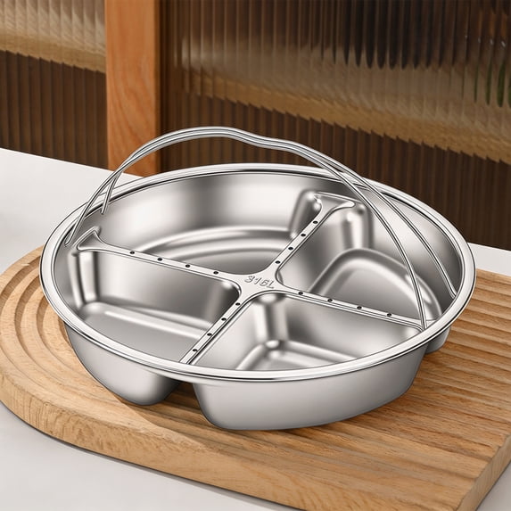 304 Stainless Steel Divided Serving Tray, 5-Compartment Round Meal Prep ...