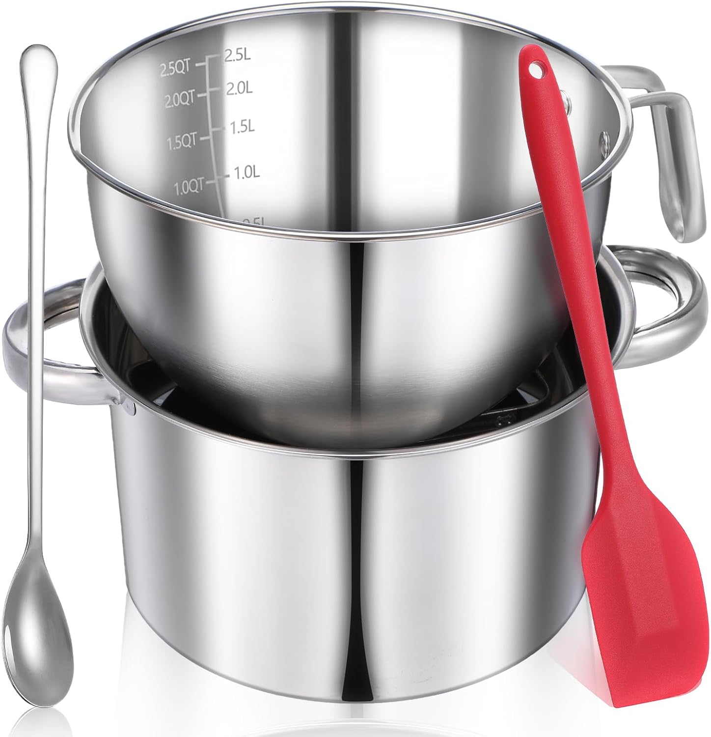 304 Stainless Steel Double Boiler Set - 2.6QT Melting Bowl with Scale ...