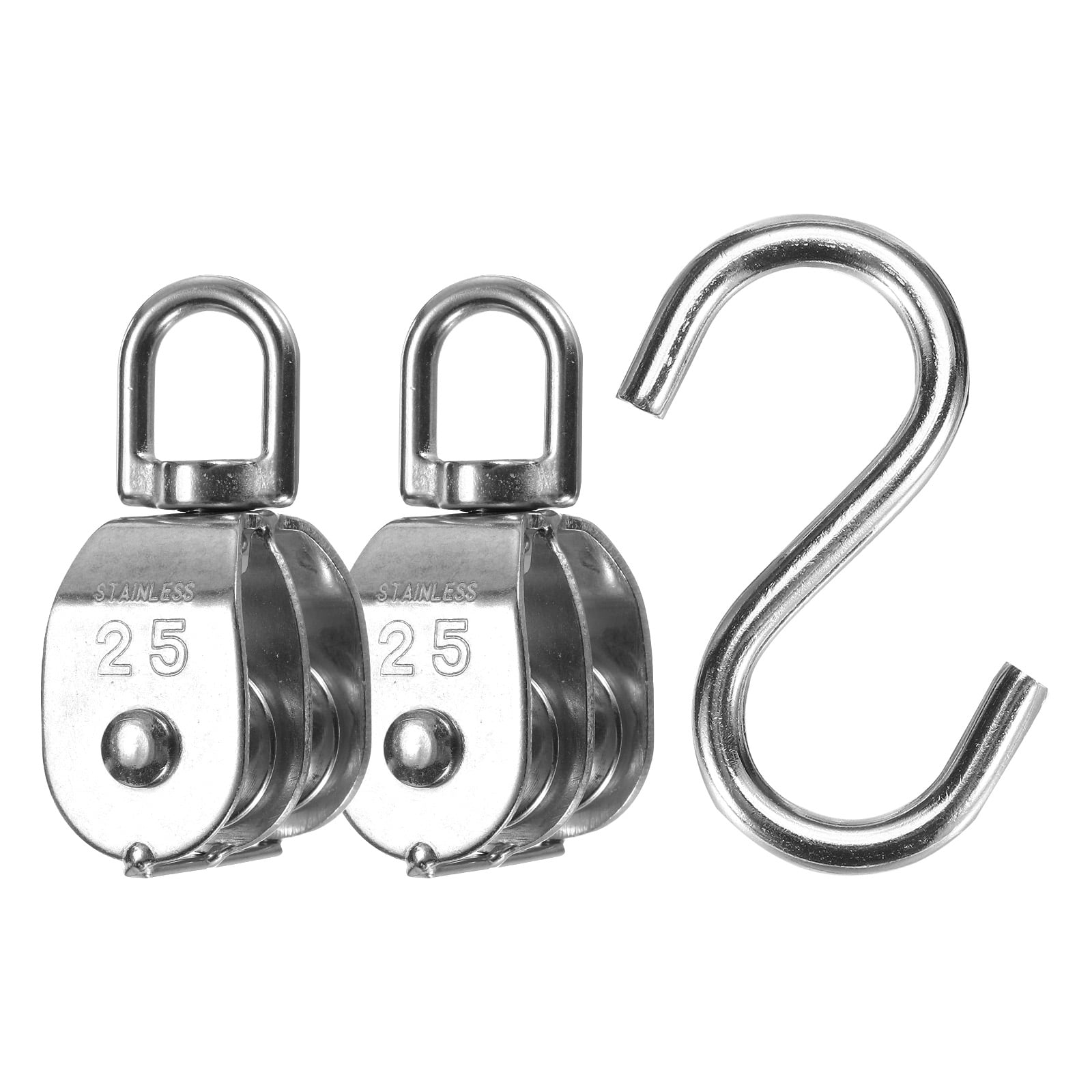 304 Stainless Steel Double Pulley Block Load 330lbs M25 with S Hook ...