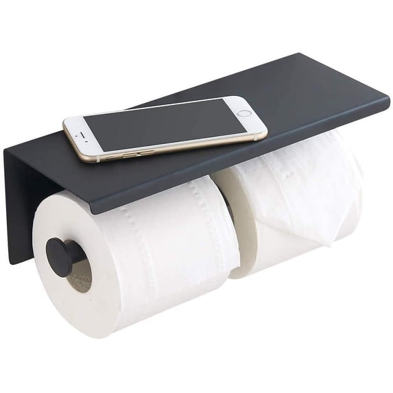 304 Stainless Steel Double Toilet Paper Holder Wall Mounted Matte Black ...