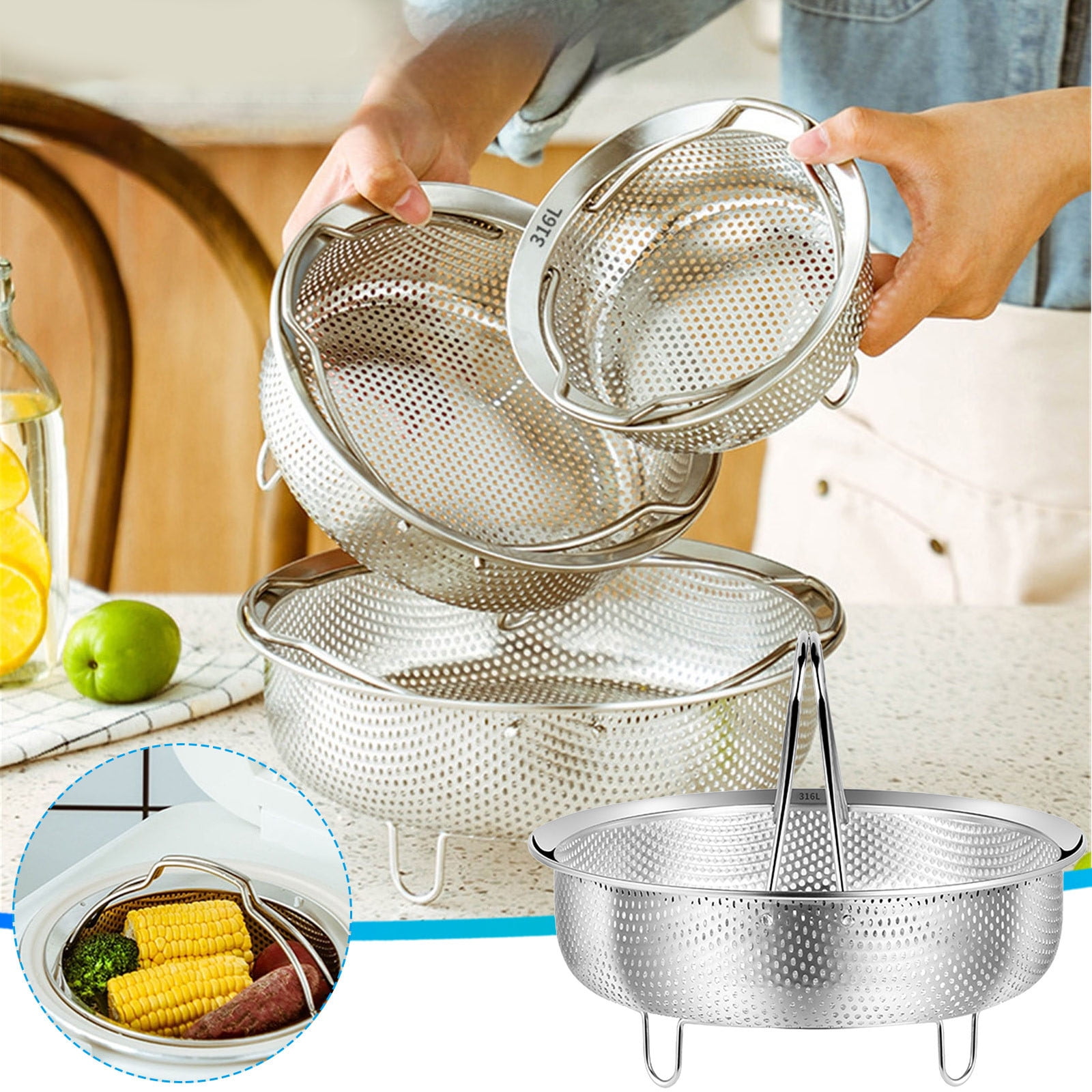 304 Stainless Steel Drainage Basket Vegetable Washing Separator Dense ...