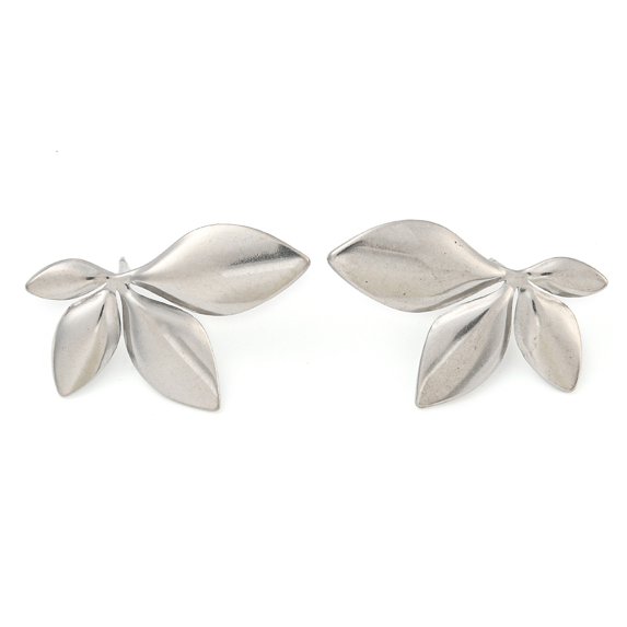 304 Stainless Steel Ear Stud Earrings Leaf Stainless Steel Color 23x34 ...