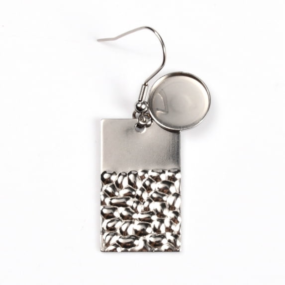 304 Stainless Steel Earring Hooks with Flat Round Settings Rectangle ...