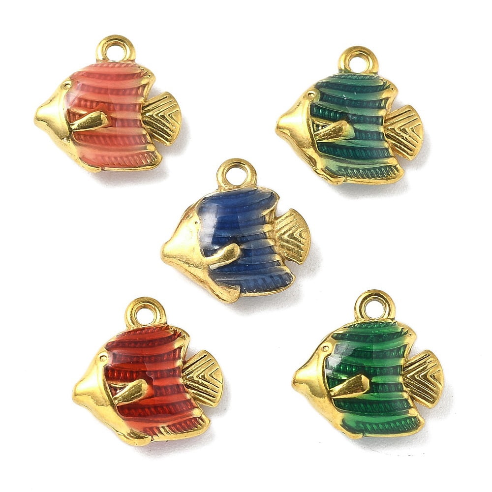 304 Stainless Steel Enamel Charms Fish Charm Real 18K golden Plated ...