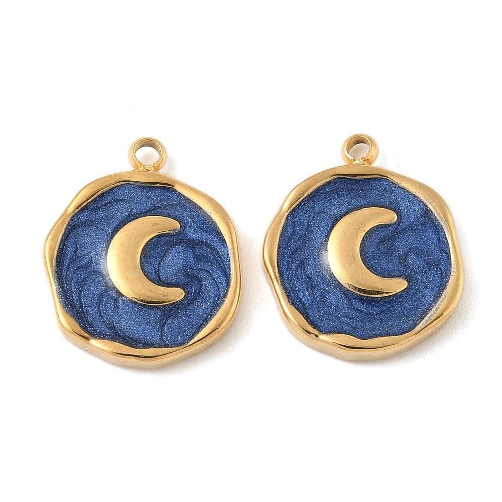 304 Stainless Steel Enamel Charms Flat Round Charm Ion Plating(IP) Real ...