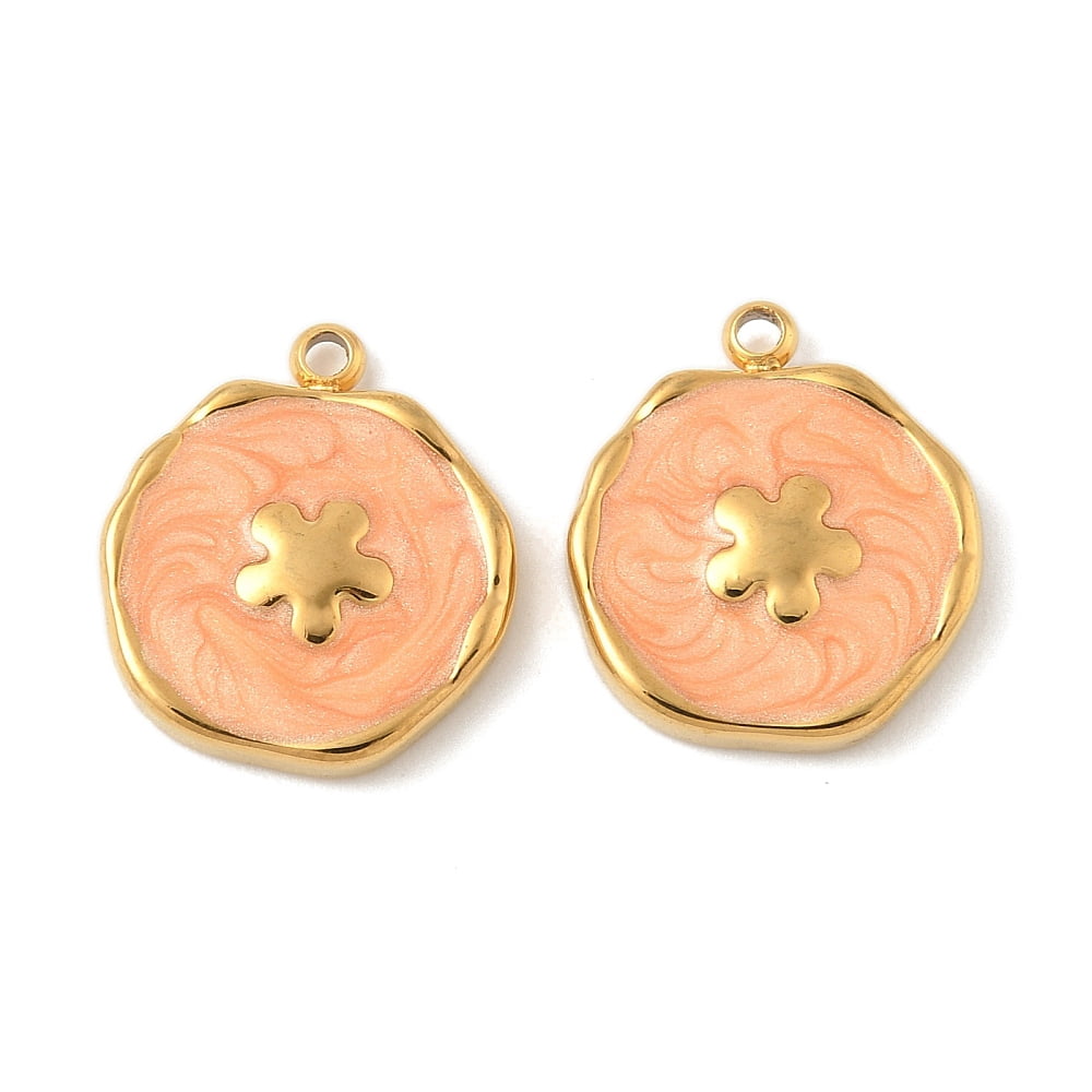 304 Stainless Steel Enamel Charms Flat Round Charm Ion Plating(IP) Real ...