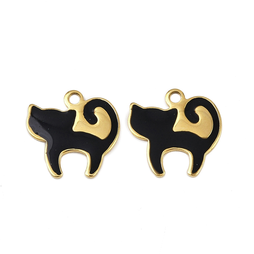 304 Stainless Steel Enamel Charms Ion Plating(IP) Cat Shape Charms Real ...